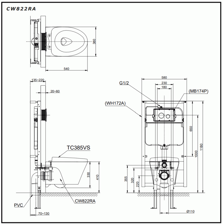 Bồn cầu treo tường Toto CW822RA/ TC385VS – Khôi Nguyên