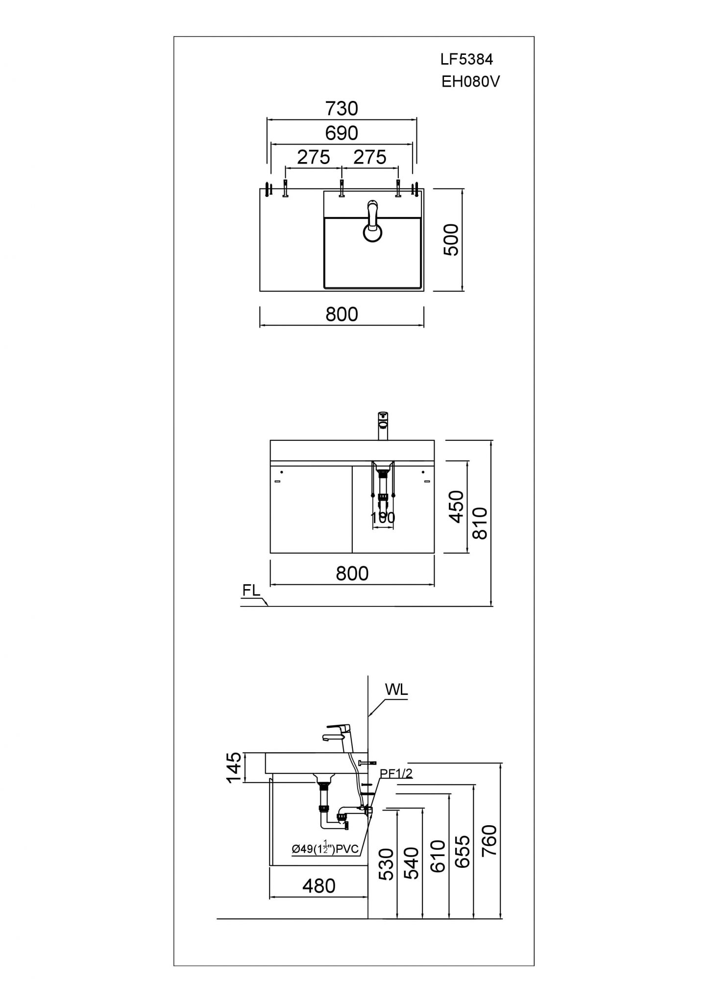 Tủ chậu lavabo Caesar EH05382AV – LF5384 – Khôi Nguyên